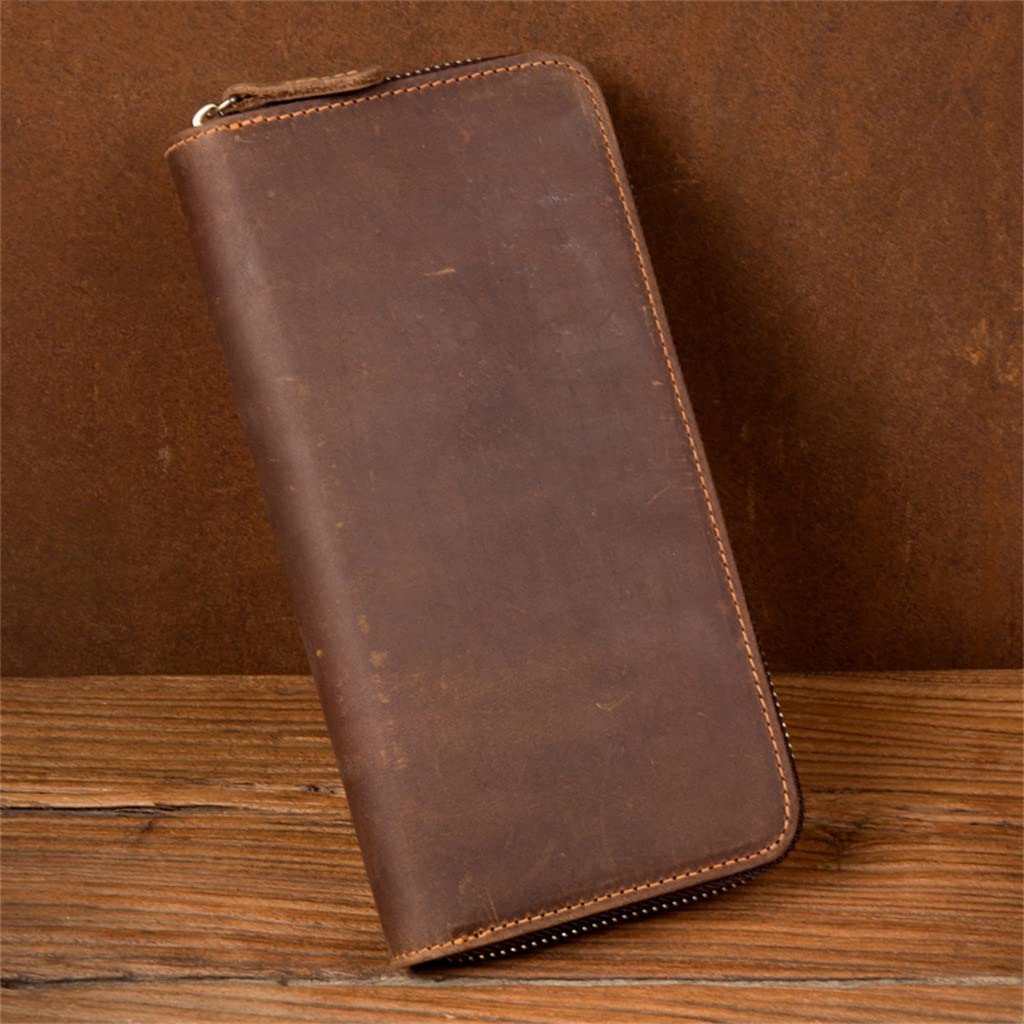 LIUZH Vintage Handmade Leather Purse Long Zipper Hand Hold Bag Money Clip Wallet Men's Storage Bag Wallet