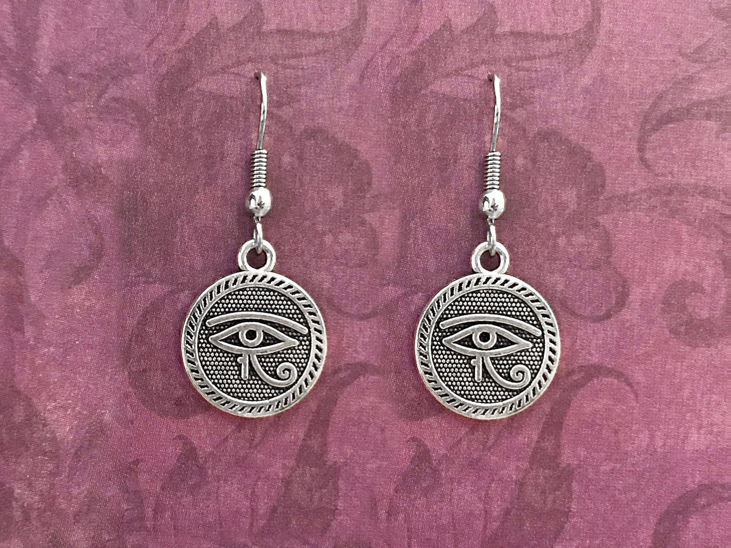 Eye of Horus Egyptian Earrings, Silver Tone, with Message Card