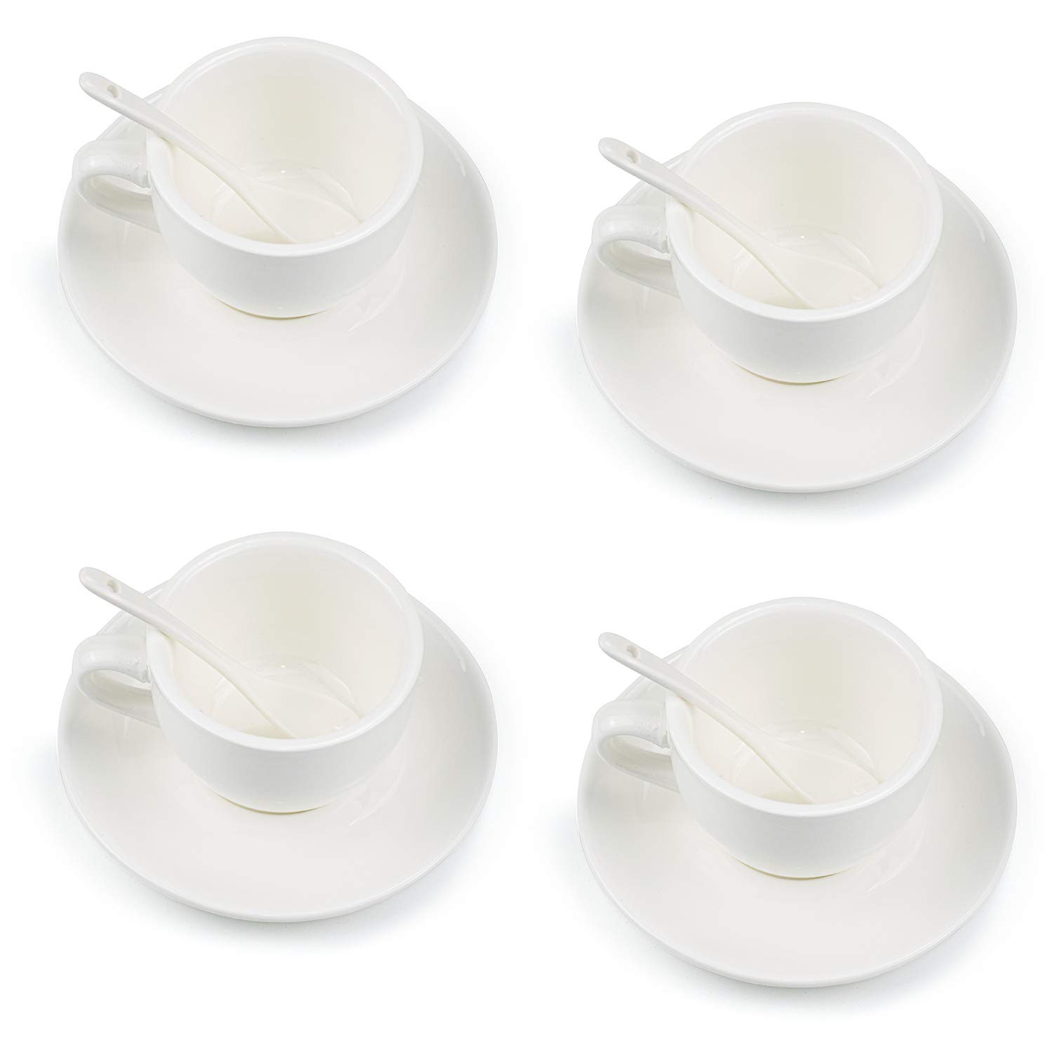 Kingrol 8 Ounces Cappuccino Cups with Saucers & Spoons, Porcelain Tea Cup Set, Set of 6 Coffee Mugs for Latte, Mocha, Cappuccino, and Mulled Drinks