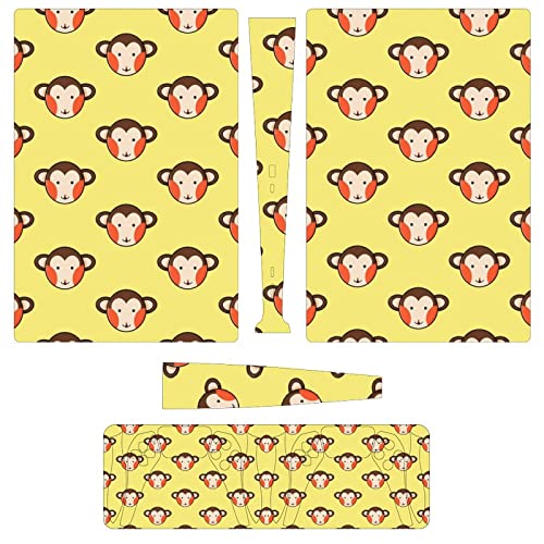 Monkey Head on Yellow Full Protective Skin Cover Design Wrap Decal Sticker Compatible with PS5 Digital Edition Console and Controller