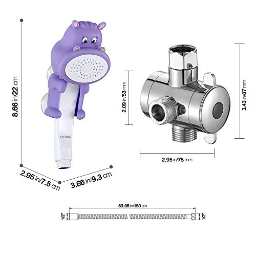 KAIYING Children's Handheld Shower Head,Cartoon Water Flow Spray Shower Head Baby Kids Toddler Bath Bathing Accessories (K:Showerhead(Hippie)+Hose+Diverter)