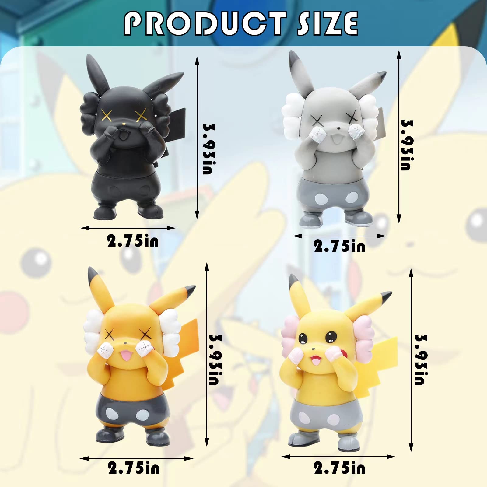HOMAFY Pika Gloomy Bear Action Figures 4 Pack, Mini Limited Action Figures Desktop and Car Decoration Classic Cartoon Model Collectible Figure