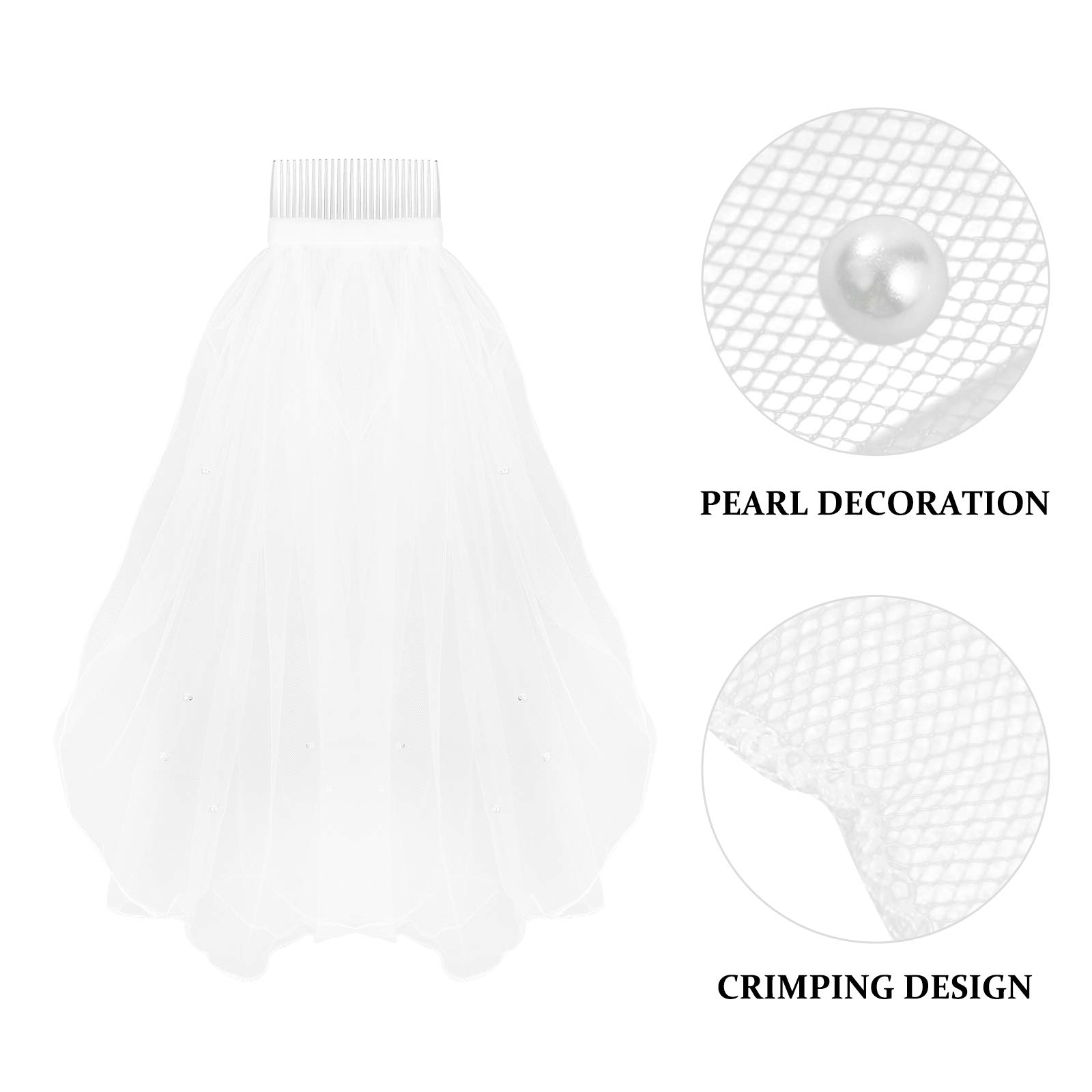FRCOLOR Bridal Wedding Veil Women's Short Vails with Peals Tulle for Bachelorette Party 39cm/15” Single Tier Veil With Comb Wedding Party Bride Veil