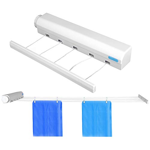 Spring Automatic Clothesline Drying Rack with Hooks, Perforated Installation Telescopic Retractable Clothesline, Can Bear a Load of About 8kg/282.2oz