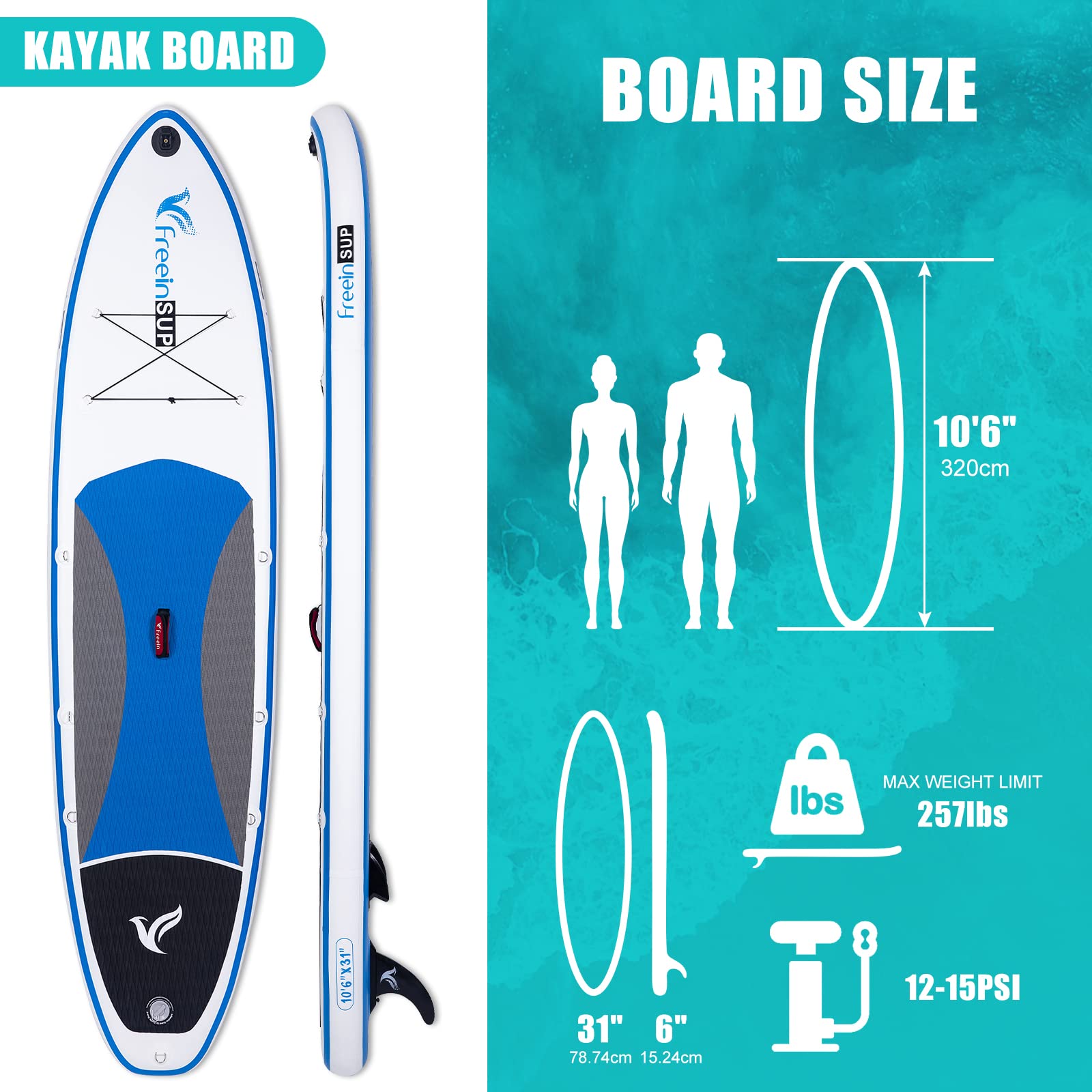 Freein SUP Inflatable Stand Up Paddle Board with Kayak Seat,Paddle Boards for Adults, Accessories sup Pump Adaptor,sup Kayak Paddle(White,10'6"