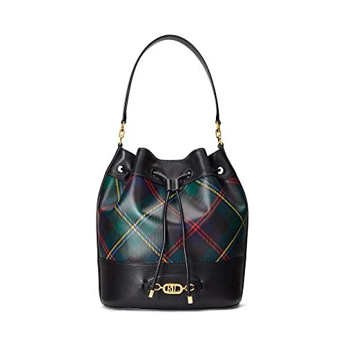 LAUREN Ralph Lauren Plaid Leather Large Andie Drawstring Bag Holiday Tartan/Black One Size