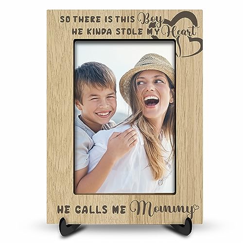 YKYENR 4x6 Wood Photo Frame With A Stand - So There Is This Boy He Kinda Stole My Heart, He Calls Me Mommy- Gifts For Mommy & Son, Mother To Be Gifts(Vertical)-XK-A03