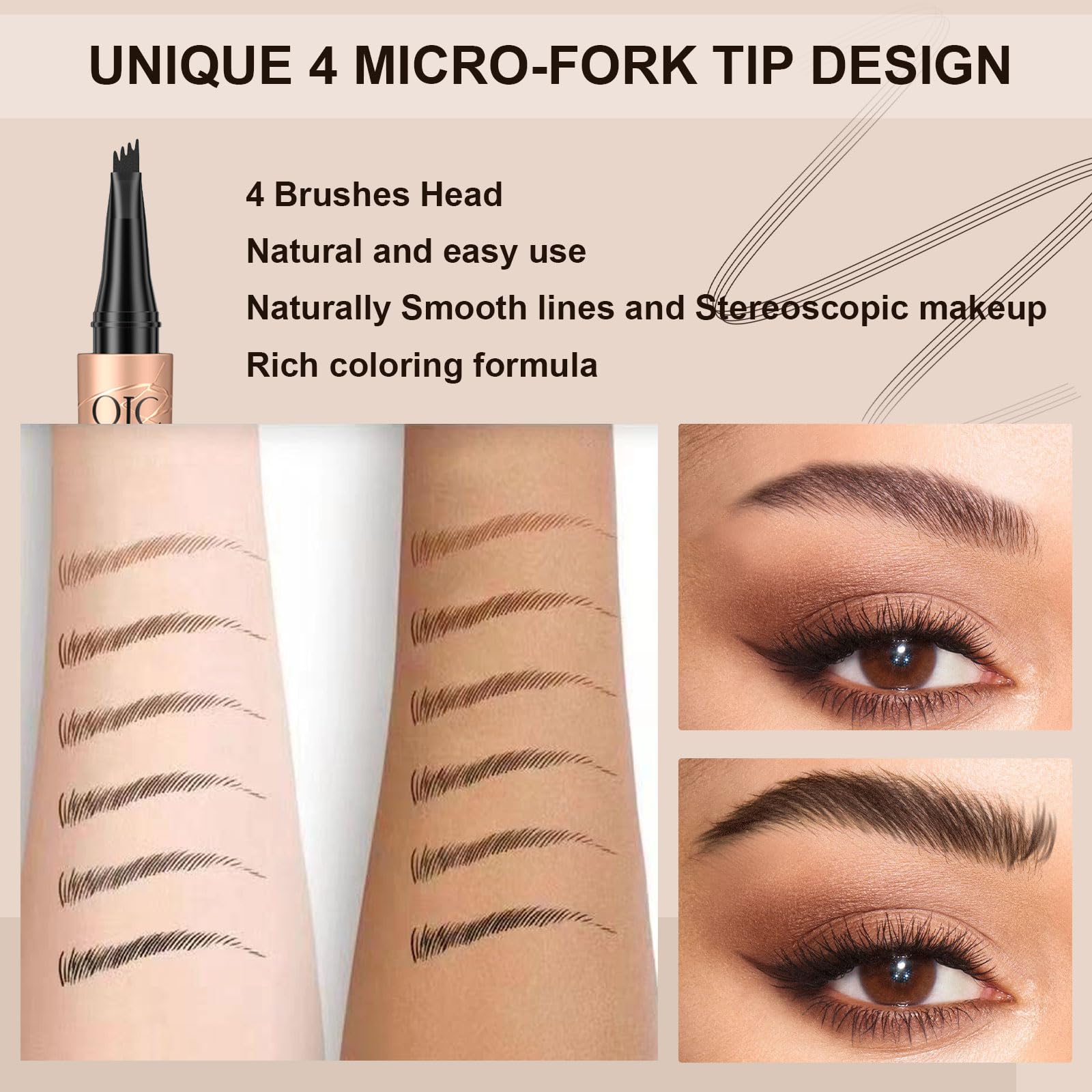 HIJJPS Eyebrow Pencil, Waterproof Eyebrow Pen, 4 Tip Microblade Eyebrow Pen, Smudge-Proof Brow Pencil Long-Lasting, Natural Eye Brow Pencils for Women, Eyebrow Pencil Light Brown