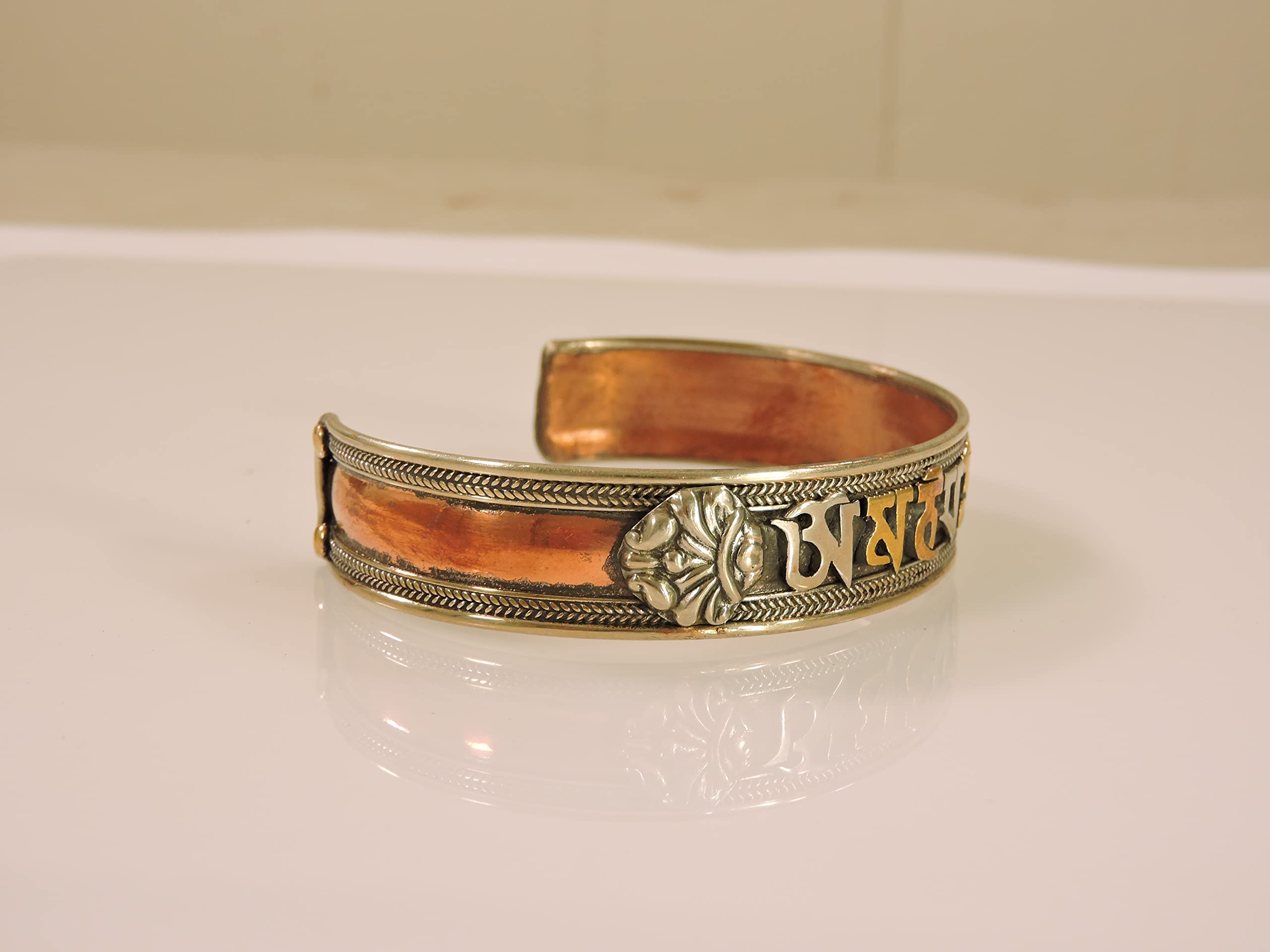 Handmade Tibetan Three Metal Healing Mantra Yoga Bracelet (Om Mani in Tibetan)