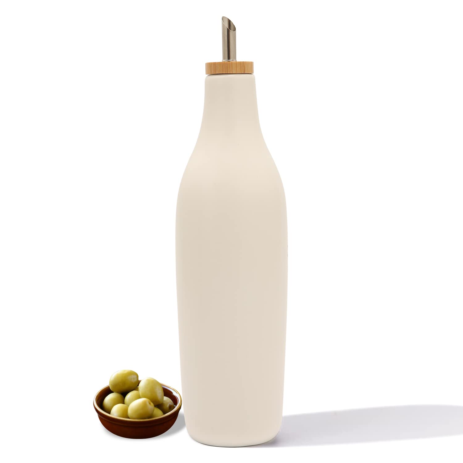HOMCDALY Ceramic Olive Oil Dispenser Bottle, White Oil Dispenser Bottle for Kitchen, Large Capacity 16.9oz Oil and Vinegar Bottles Dispenser, Oil Container, Kitchen bottle for oil vinegar syrups(W)