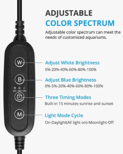 NICREW AquaLux White and Blue LED Aquarium Light, Intensity Adjustable Freshwater Fish Tank Light with 8/10/12 Hours Timer, Sunrise and Sunset Function, 12-18 Inch, 6 Watts