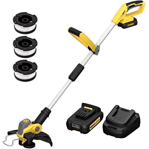 Walense 20V MAX Cordless String Trimmer/Edger with 2.0Ah Battery, 12 Inch Auto Feed Weed Grass Eater, Lightweight Portable Stretchable Electric Weed Whacker, Fast Charger & Replacement Spool Included