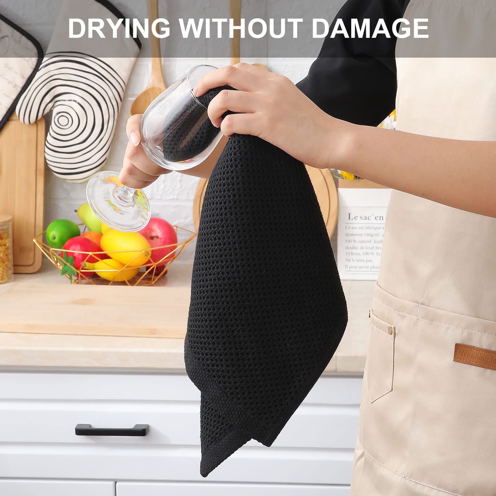 Homaxy Kitchen Towels, 13 x 28 Inches, Trendy Stripes Design, Premium Cotton Waffle Weave Super Soft and Absorbent Dish Towels Quick Drying Hand Towels for Kitchen, 4 Pack, White & Black