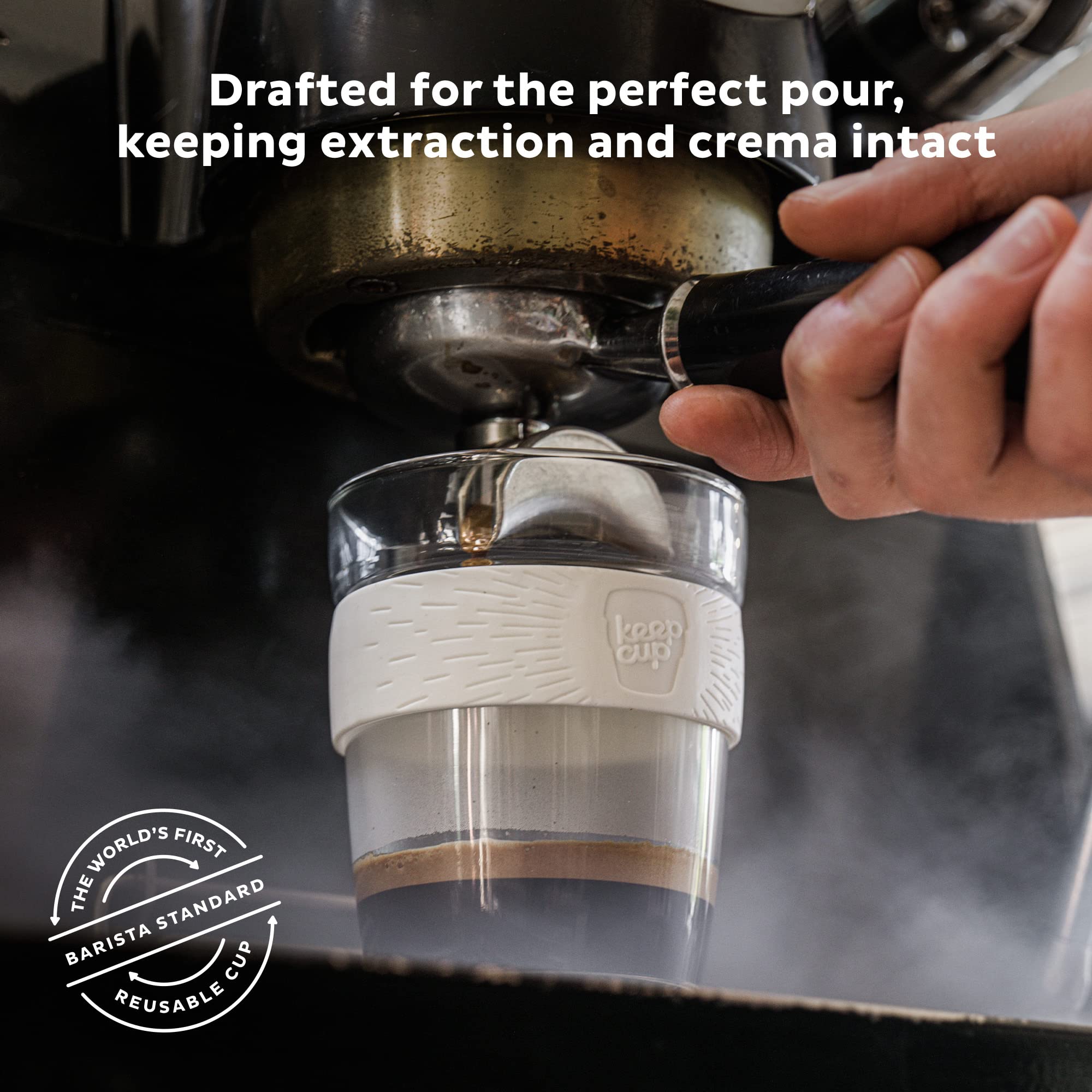KeepCup Reusable Tempered Glass Coffee Cup | Travel Mug with Spill Proof Lid, Non-Slip Silicone Band, Lightweight, BPA Free | Medium | 12oz | Moonlight
