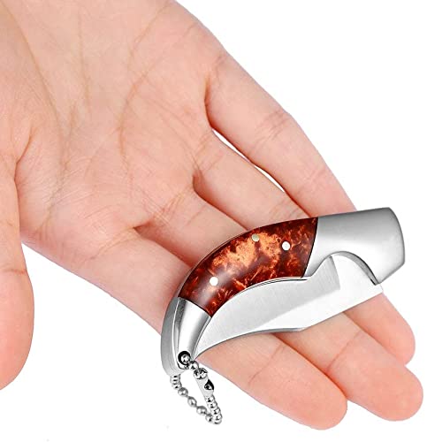 EZKIT Small Pocket Knife, Crescent-Shape EDC Knife with Stainless Steel and Wood Handle, Small Folding Knife, Blade Length 1.5in.