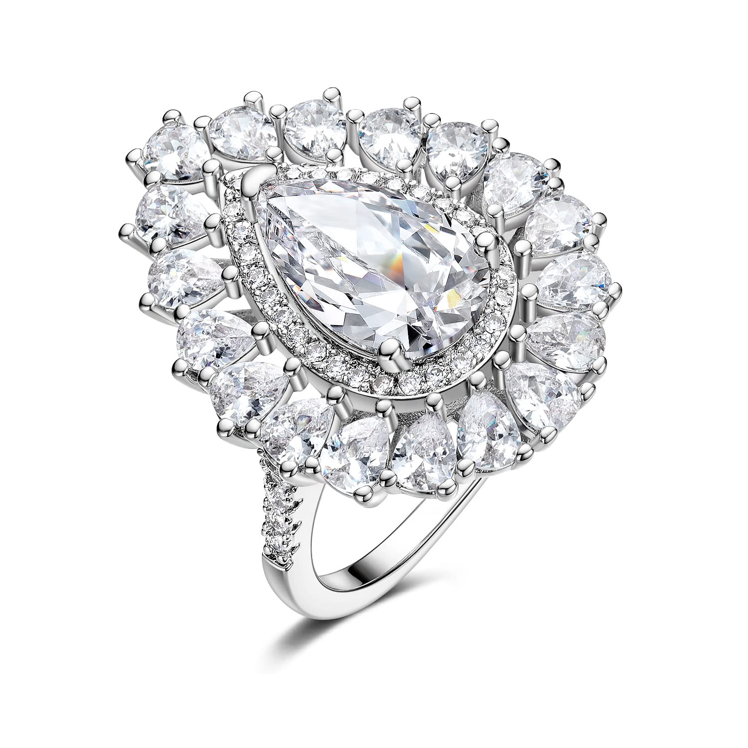 Gemsme Teardrop Wedding Rings,18K White Gold Plated Teardrop Cubic Zirconia Rings Halo Pear Wedding Bride Ring (7)