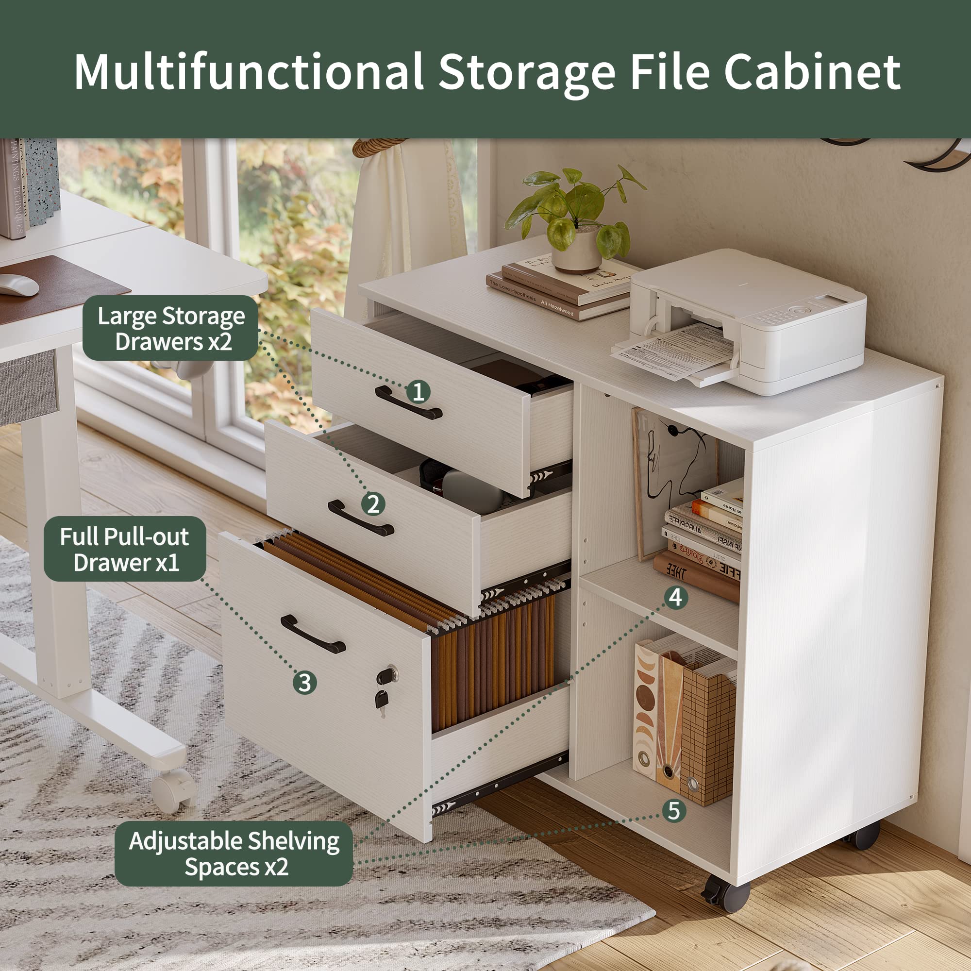 FEZIBO 48 * 24 Inches Height Adjustable Desk with 3-Drawer Mobile File Cabinet
