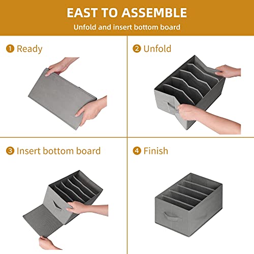 Wardrobe Clothes Organizer, 2 Pack Durable 7 Grids Clothes Organizer for Folded Clothes, Washable Closet Drawer Storage Organizer for Large Bra, Clothes, Pants, Jeans, T-Shirt, Medium, Drak Grey
