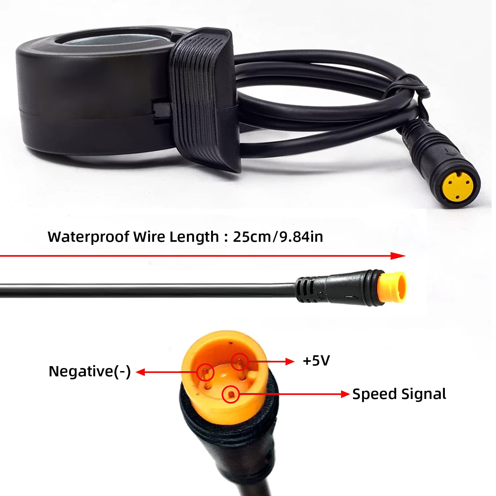 Gift2u 130X Thumb Throttle, 3 Pin Waterproof Connector Speed Control Finger Accelerator with 12.6''Electric Bike Brake Sensor Cable as 12-72v Electric Scooter Bike Accessories