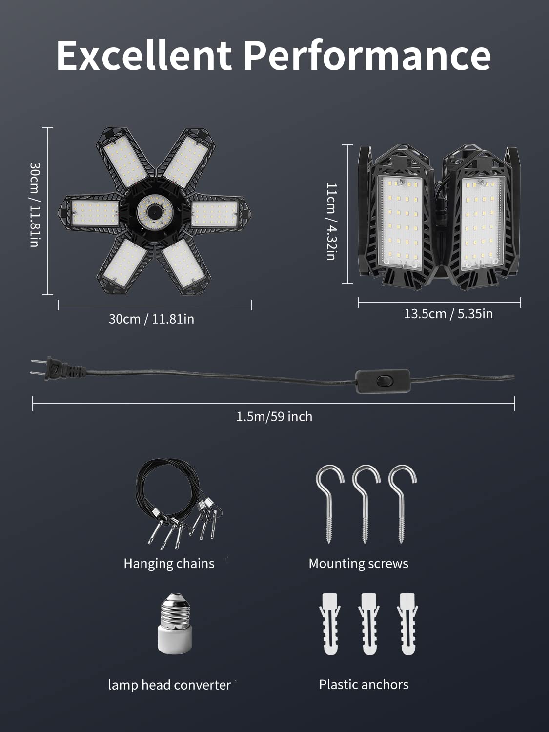 Garage Lighting 80W, Deformable Ceiling Light Bulbs, E26/E27 Garage Light Bulb, 8000LM LED Garage Lights, Warm White 3000K Super Bright Work Light for Garage, Workshop, LED High Bay Light Bulb