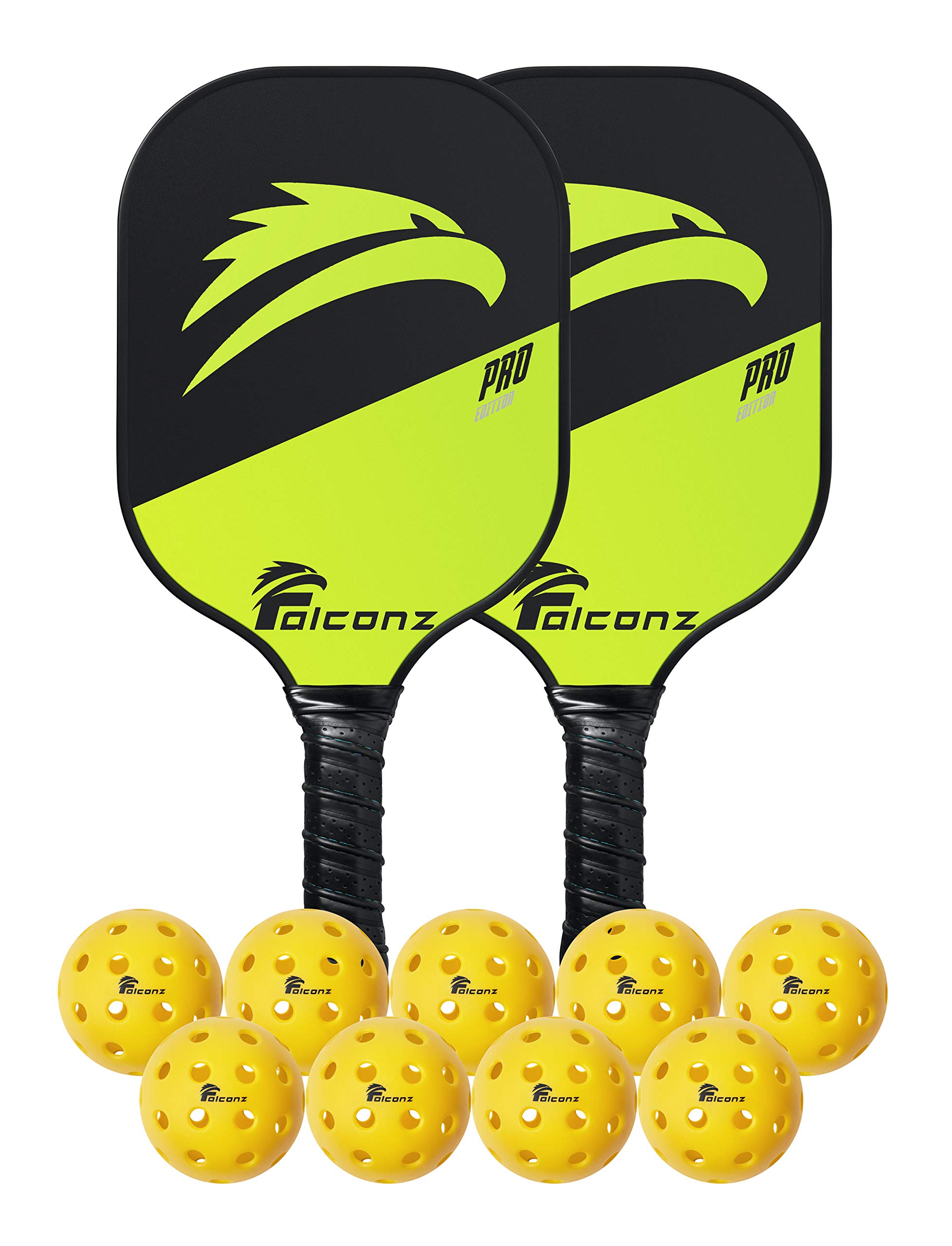 Falconz Pickleball Set - 2 Lightweight Graphite Paddles with Honeycomb Internal Structure and 9 Pickleball Balls
