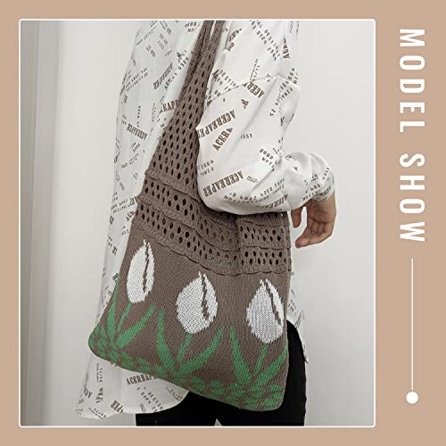 FUKZTE Women's Shoulder Handbags Trendy Flower Knitted Shoulder Bags Mesh Hollow Cute Tote Bag,09 Style