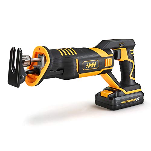 MOTORHEAD 20V ULTRA Cordless Reciprocating Saw, Lithium-Ion, Tool-Free Blade Change & Guard, 1” Stroke, 0-3000 SPM, Variable Speed Trigger, 2Ah Battery, Quick Charger, Bag, 2 Blades, USA-Based