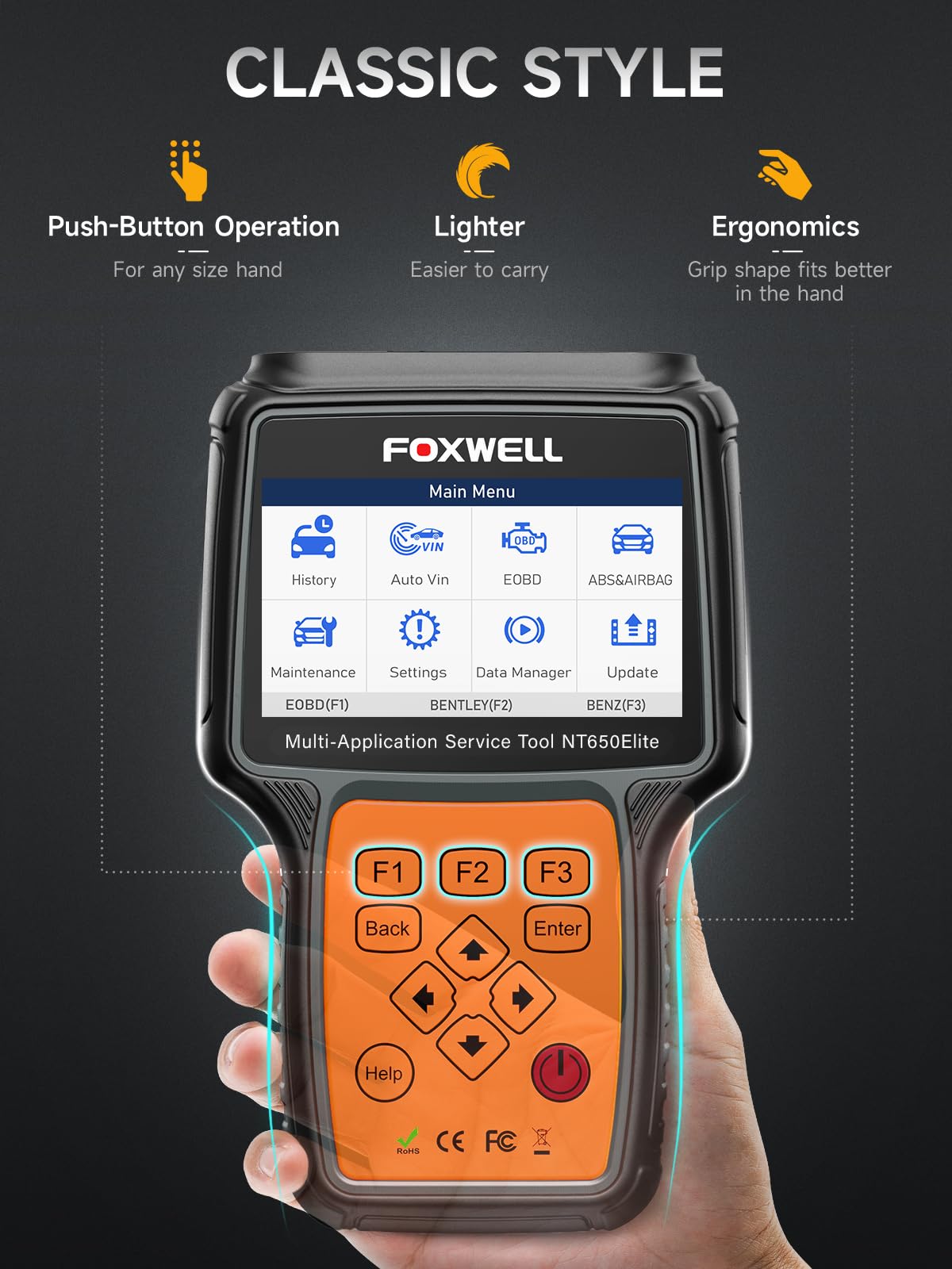FOXWELL NT650 Elite OBD2 Scanner, 25 Resets, ABS SRS Scan Tool, ABS Bleeding SRS Airbag Bidirectional Code Reader, Oil SAS BRT EPB TPS Injector Car Diagnostic Tool, NT630 Plus Upgrade