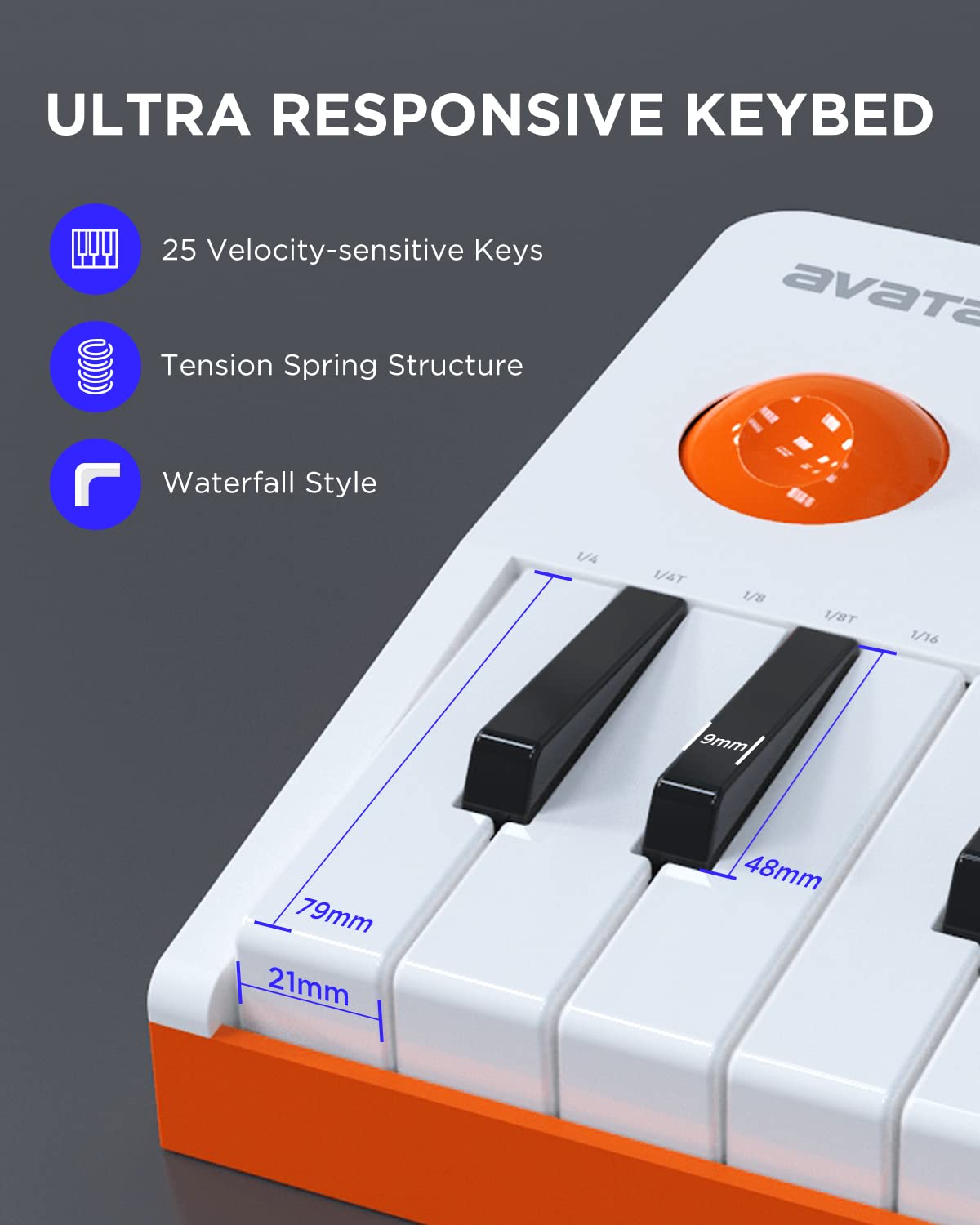 HXW USB MIDI Keyboard Controller With 25 Waterfall Keys, Features BT 5.0, 9 Backlit Drum Pads, 8 Knobs, OLED Display