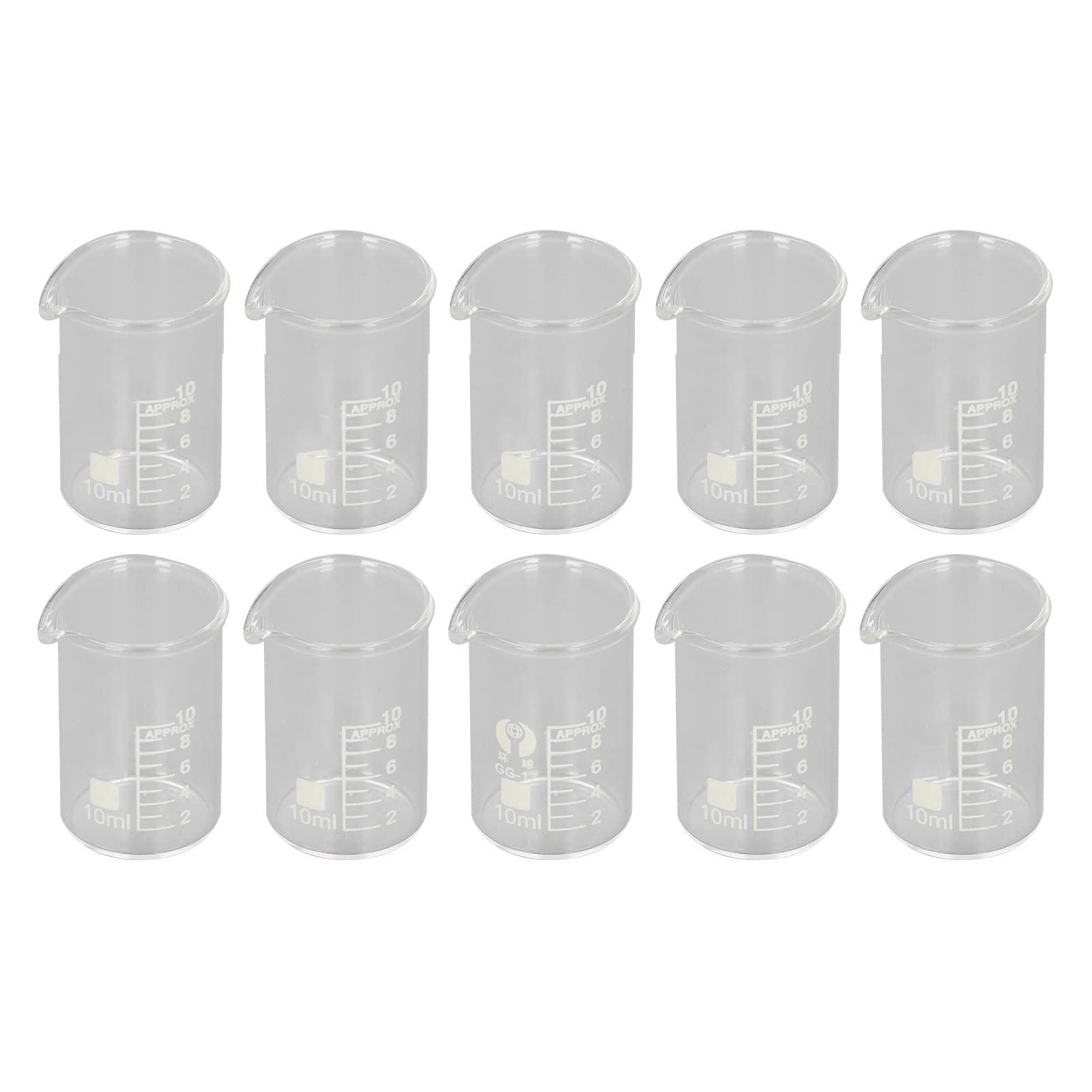 HASAKI 10ml Beaker Borosilicate Glass Beaker Used as Chemical Glassware for Academic Experiments in Laboratory, School, Home 10PCS