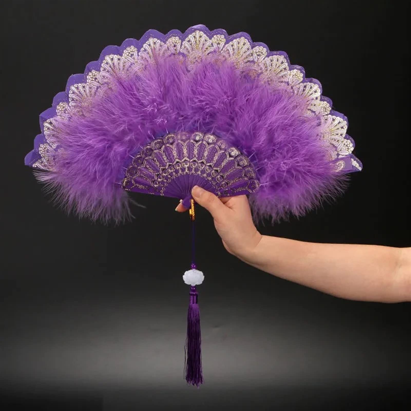 HABADOG Feather Folding Fan Dance Hand Fan with Pendant Gift Wedding Party Decoration (Color : Green)