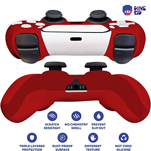 Game Rig PS5 Controller Cover - Dualsense Silicon Skin - Anti-Slip 100% Compatible Case - 360 Degree Gamepad Protector Red
