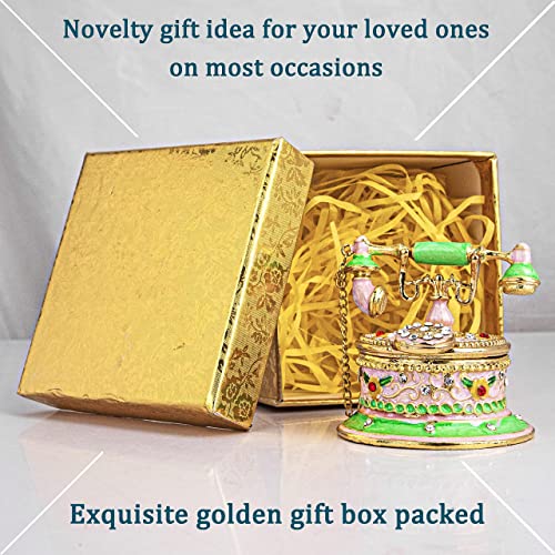 YU FENG Pineapple and Telephone Figurine Trinket Box Hinged Collectible