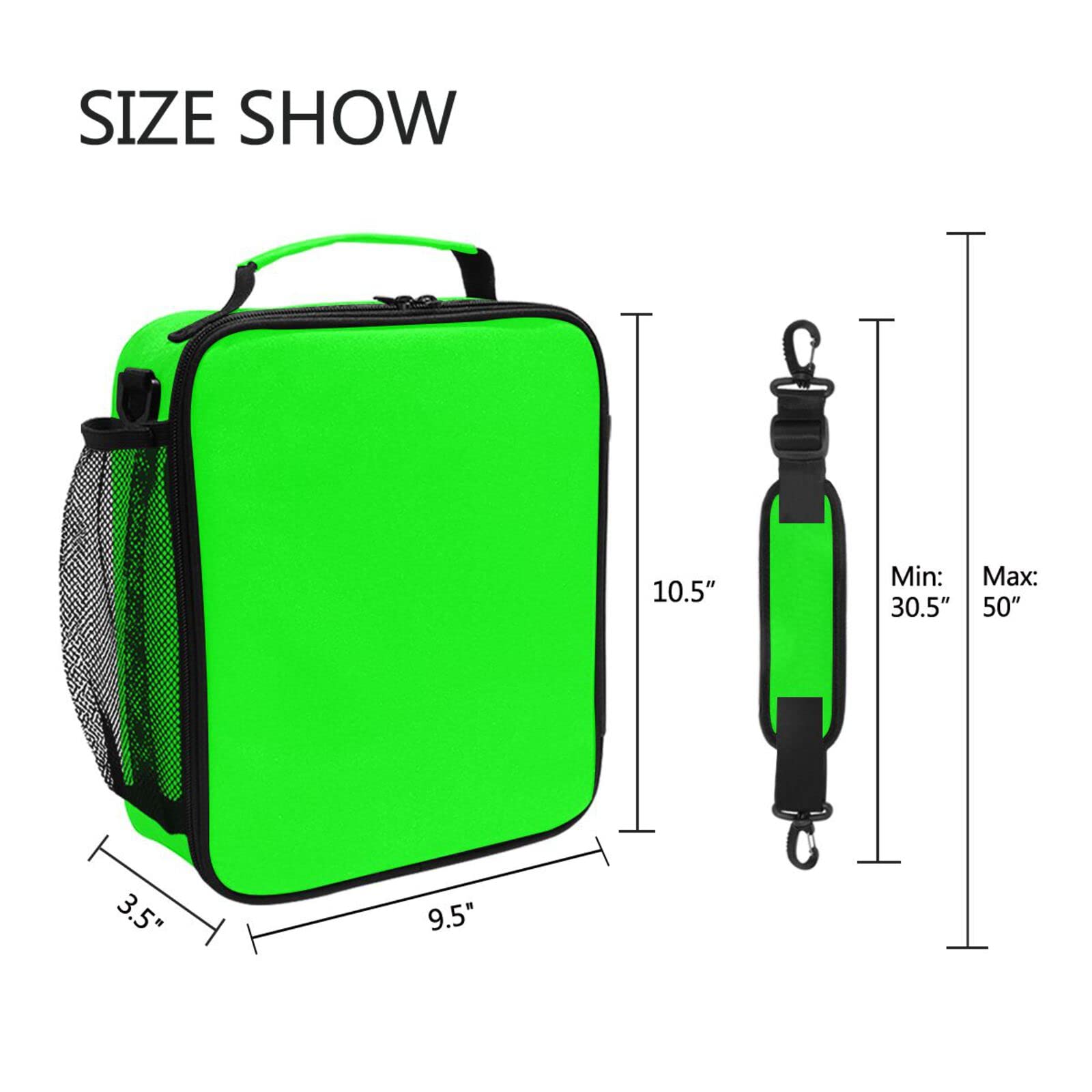 Kigai Plain Neon Green Solid Color School Lunchbox for Boys Girls,Insulated Lunch Tote Bag with Adjustable Strap,Leakproof and Durable Lunch Cooler for Work Office