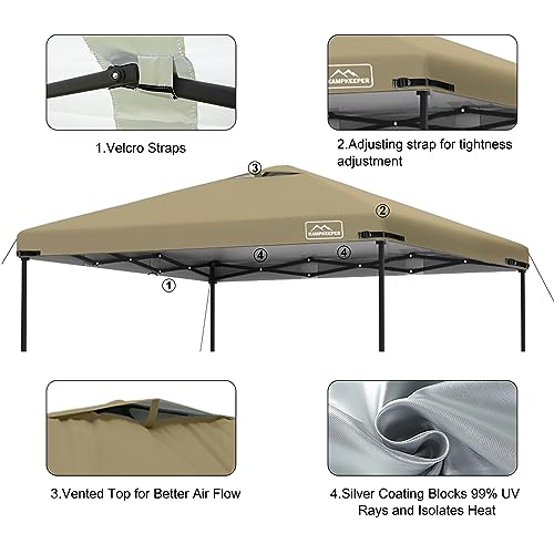 KAMPKEEPER 10x10 Pop Up Canopy Tent Top Replacement Cover Roof with Air Vent, Polyester UV 30 Waterproof for Outdoor Garden Patio Pavilion Sun Shade(Top Only) (Khaki)
