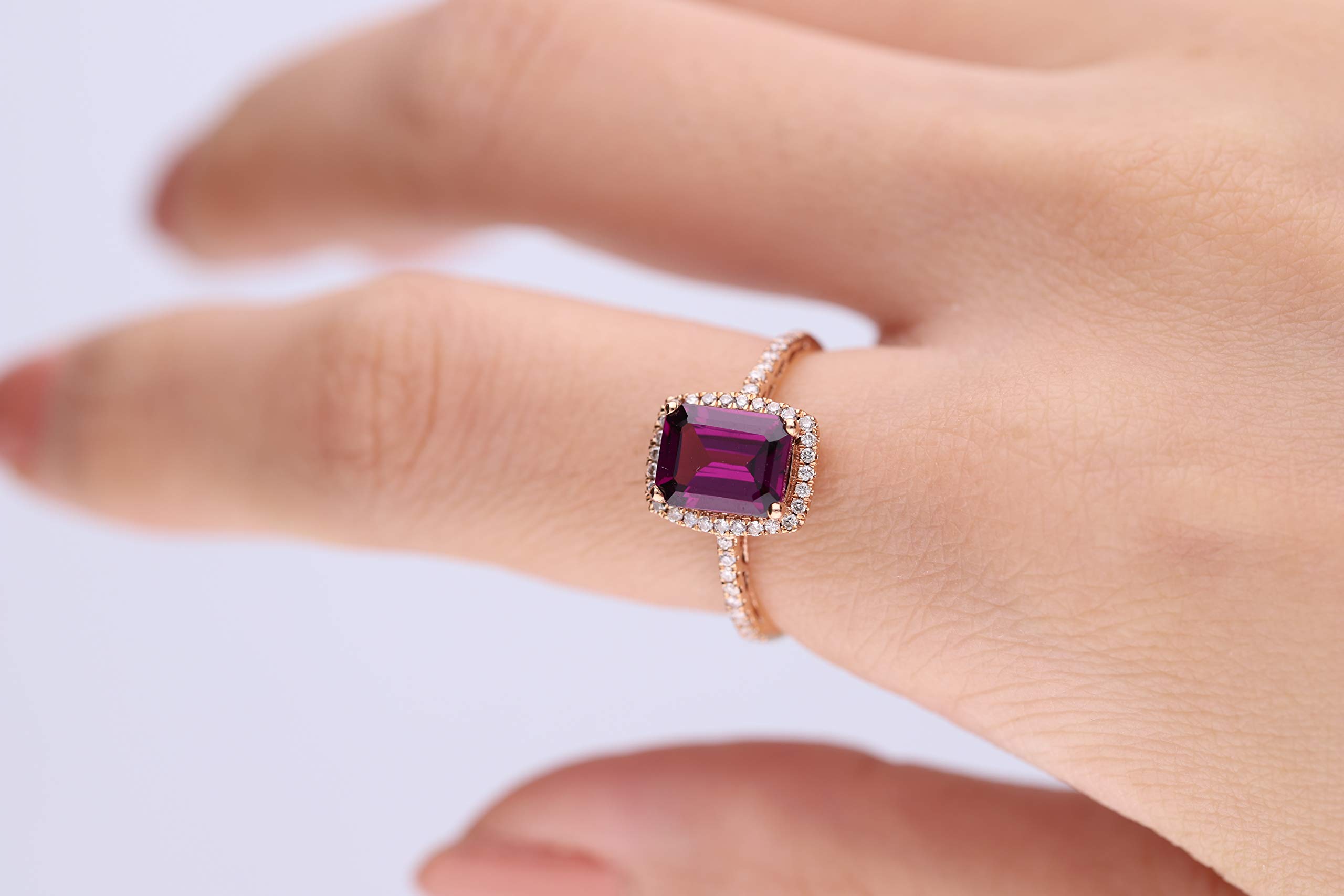 Gin & Grace 14K Rose Gold Purplish Pink Natural Garnet Diamond (I1) Wedding Statement Ring for Women