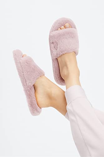 Fabletics Women's Fur Slipper, 8, Mauve