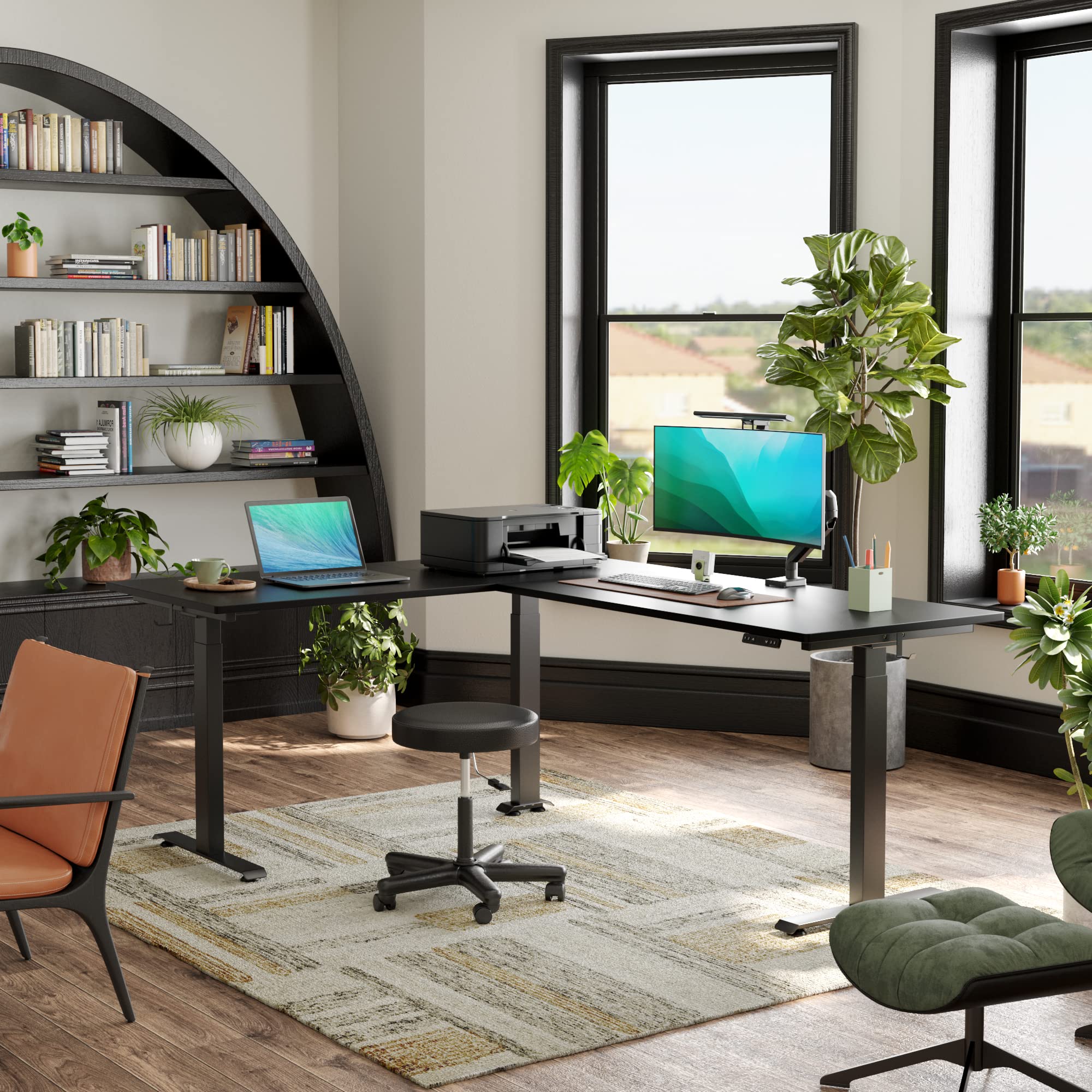 FEZIBO Triple Motor L Shaped Standing Desk Frame Height Adjustable, Electric Standing Desk Legs for 55 Inches to 75 Inches Desk Tops, Home Office Sit Stand Desk Base, White (Frame Only)