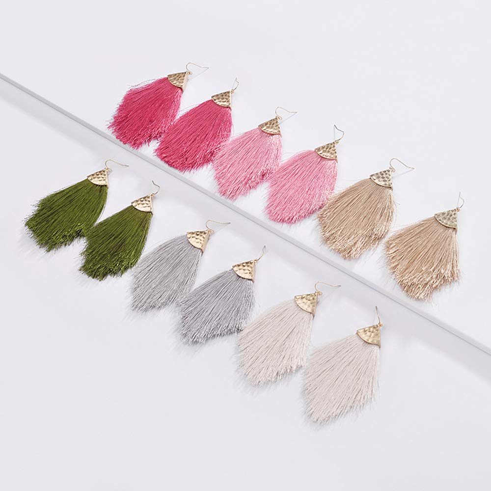 Fringe Tassel Statement Dangle Earrings- Lightweight Long Silky Feather Earrings Tassel Necklaces For Women