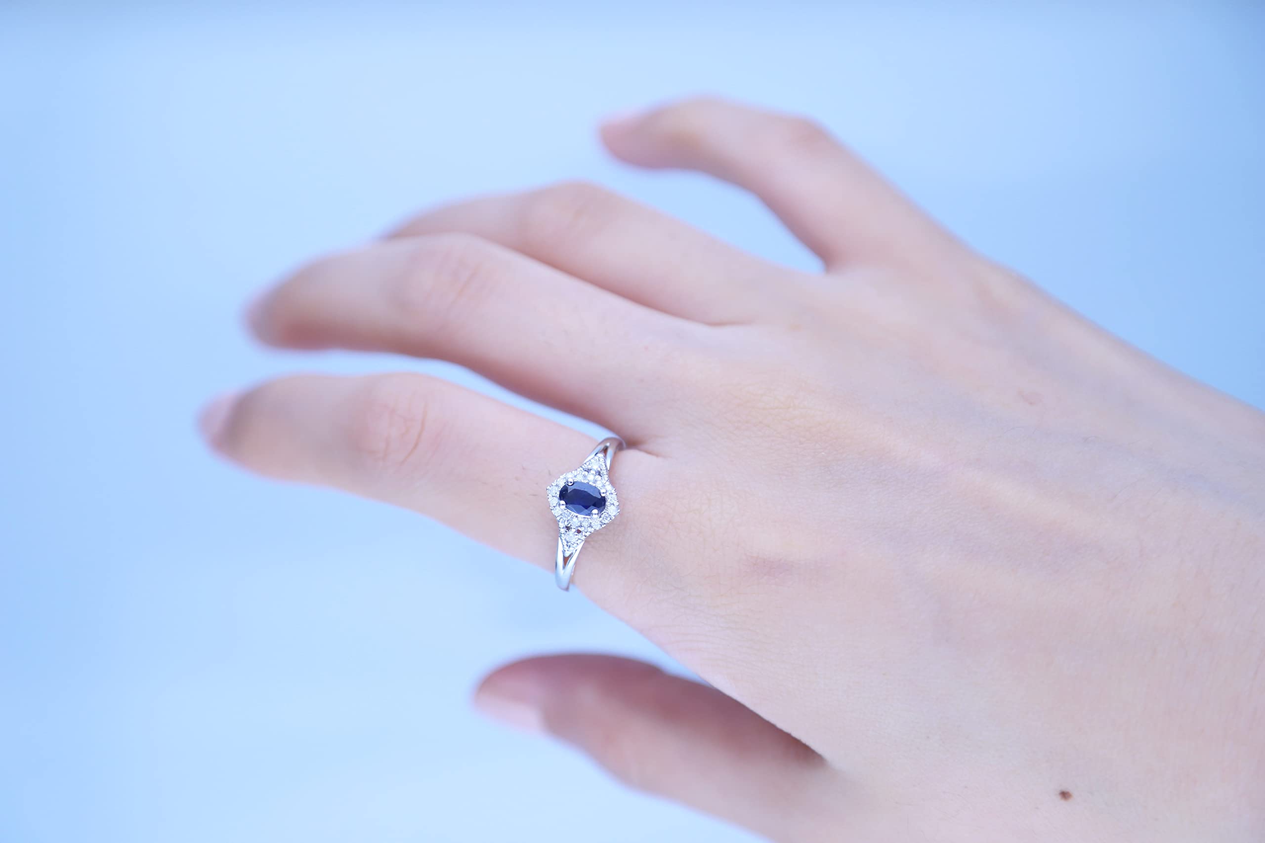 Gin & Grace 10K White Gold Genuine Blue Sapphire and Natural Diamond (I1) Ring for Women., Metal gemstone diamond, Sapphire