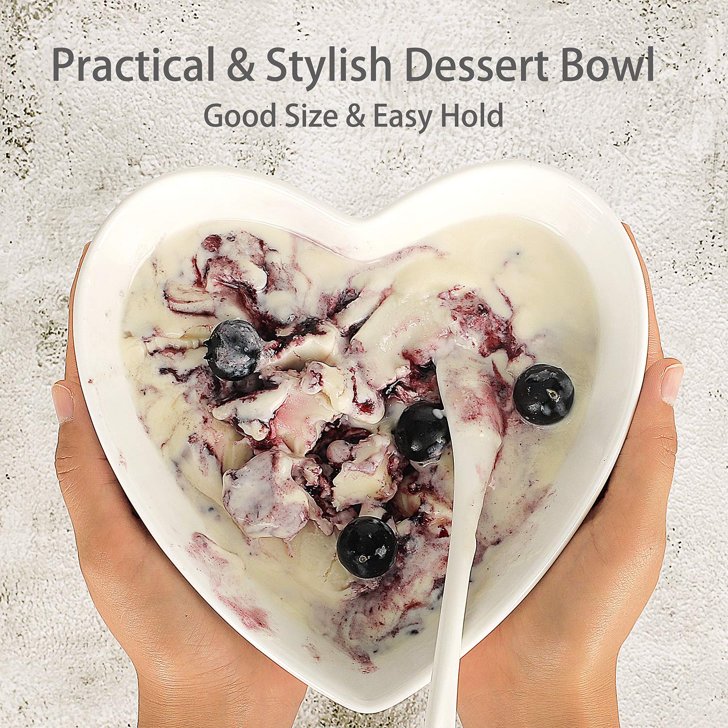 Keponbee Heart Bowls Porcelain 2pcs White Heart-shaped Bowl Dessert Bowls/Salad Bowl 7 inch, 20OZ