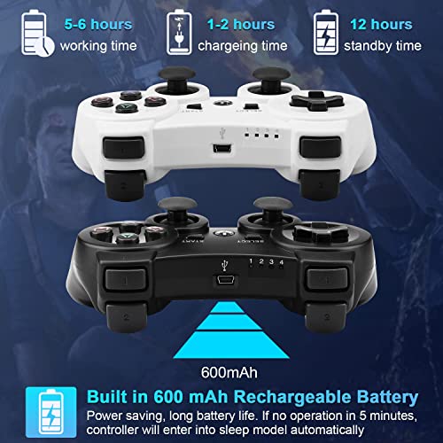 YU33 2 Pack Wireless Controller Works for PS3 Controller, Control for Playstation 3 Controller Wireless, Remote/Mando/Controles de pa3 with Charging Cable, 2023, New Black and White