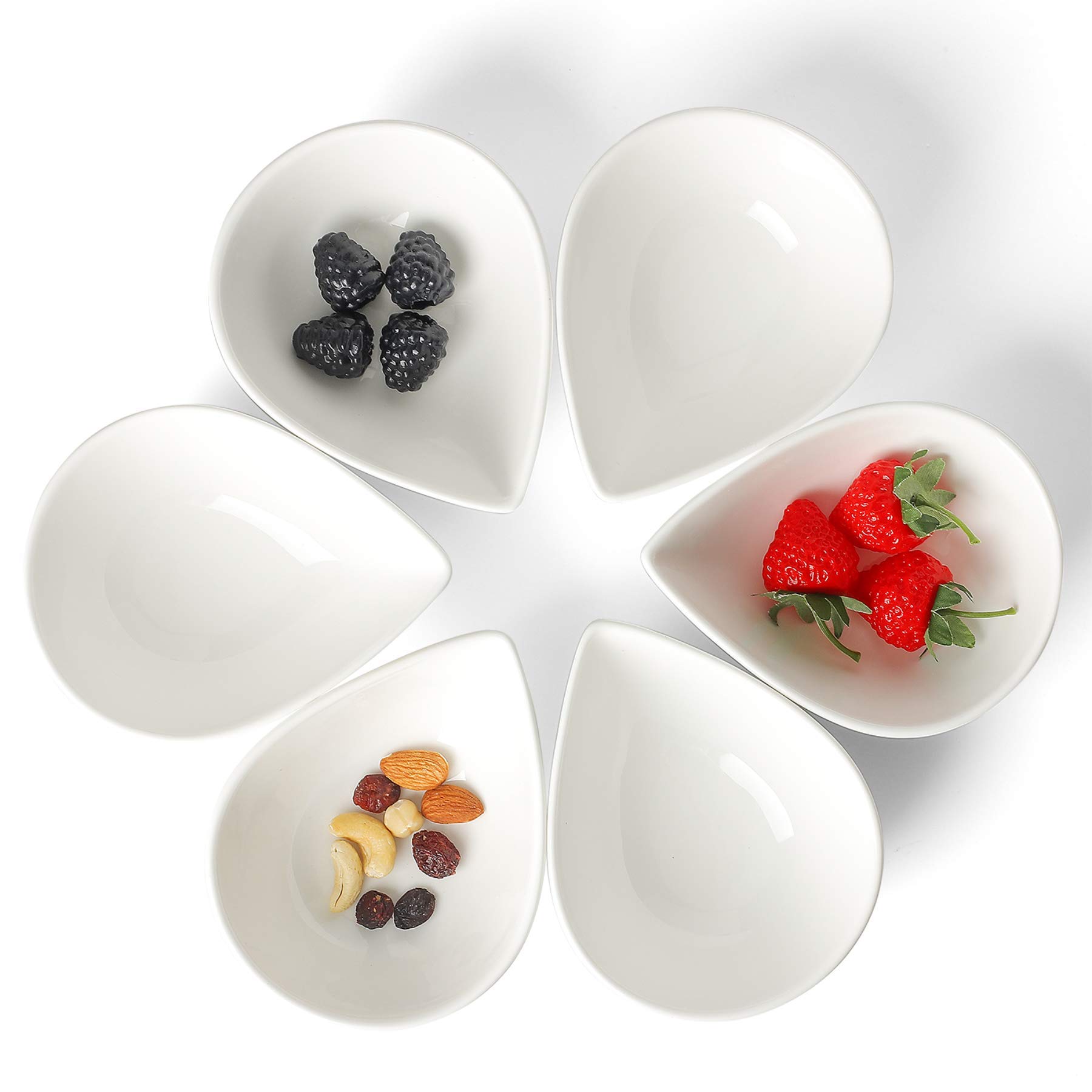 Keponbee Sauce Bowl for Dipping, Cute White Ceramic Dessert Bowls Set of 6 for Side Dish/Soup/Fruits/Nuts, 8oz/pc