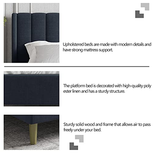 Zoophyter Upholstered Platform Bed Frame Queen Size with Headboard,Strong Wooden Slats Support No Box Spring Needed Easy Assembly Dark Grey