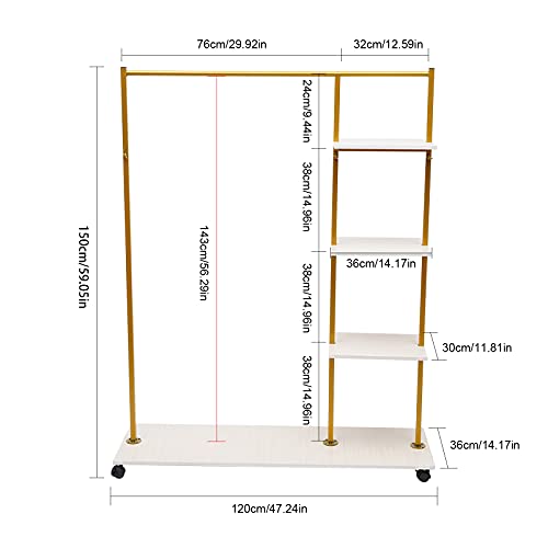 PIAOCAIYIN Garment Rack, Rolling Clothes Organizer with Wheels, Square Clothes Rack Display Holder, Gold Metal Storage Shelf, Portable Clothing Garment Rack for Home Store Wedding