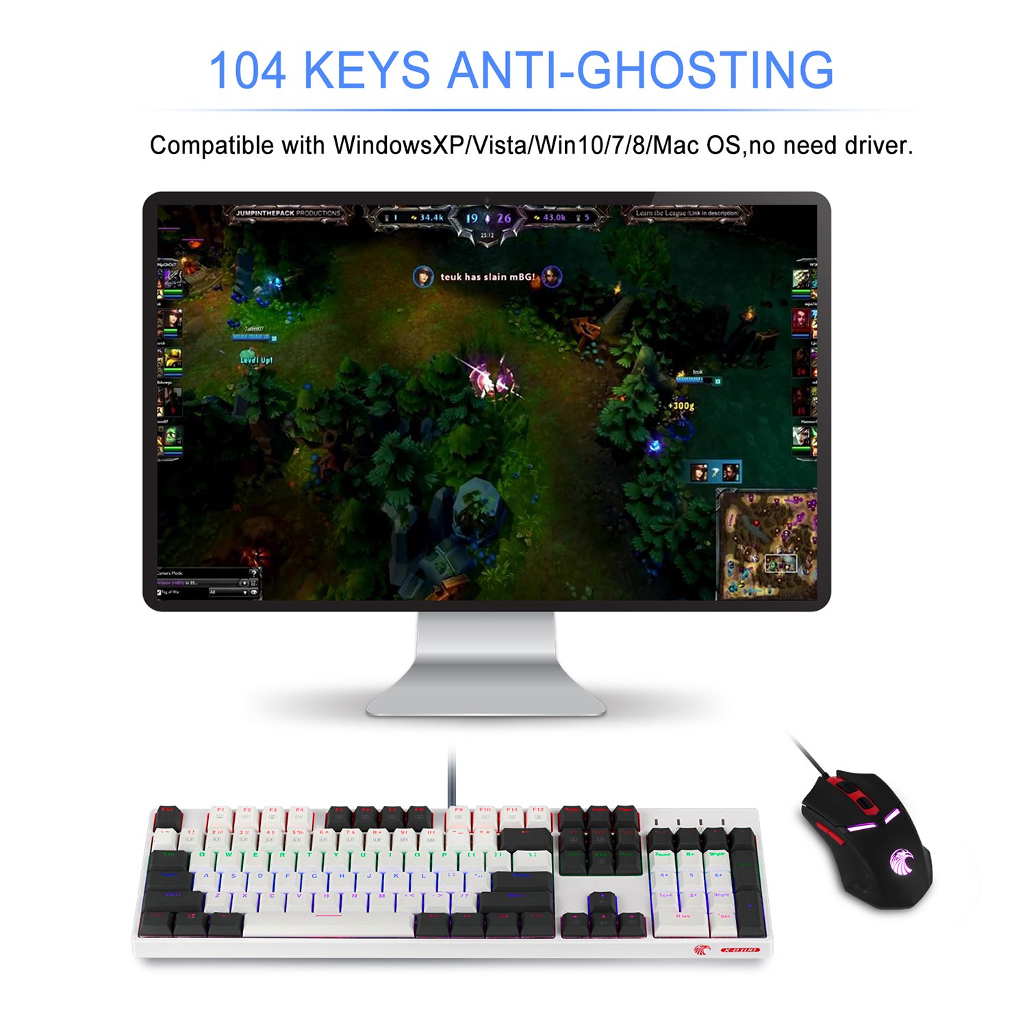 E-Yooso Mechanical Gaming Keyboard, PBT Special Edition, Multi-color LED Backlit USB Wired with Outemu Blue Switches