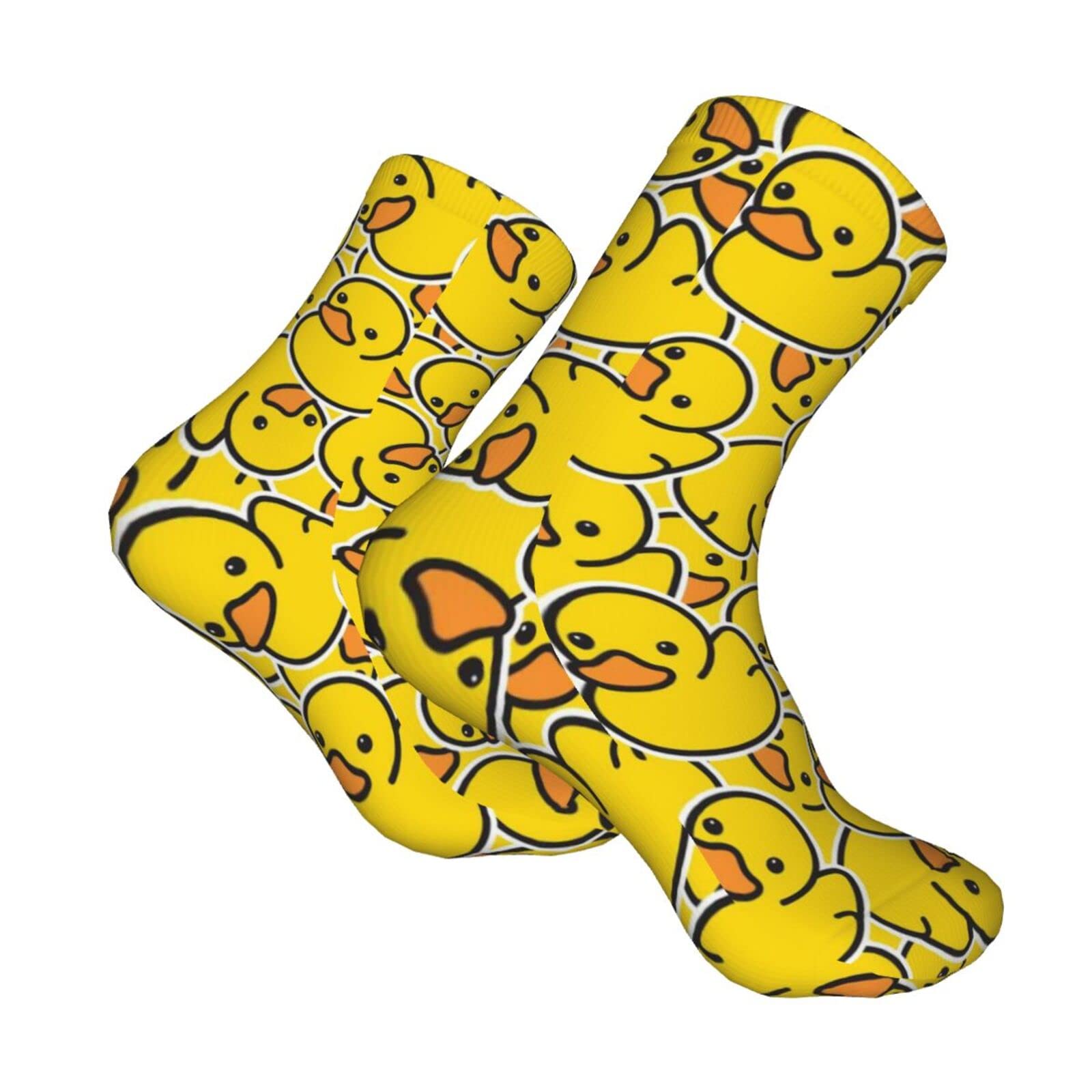 Fhavent Compression Socks for Women girls Crew Socks Funny Socks for Running Athletic Travel Work 11.8Inch (one size, Rubber Duck Pattern)