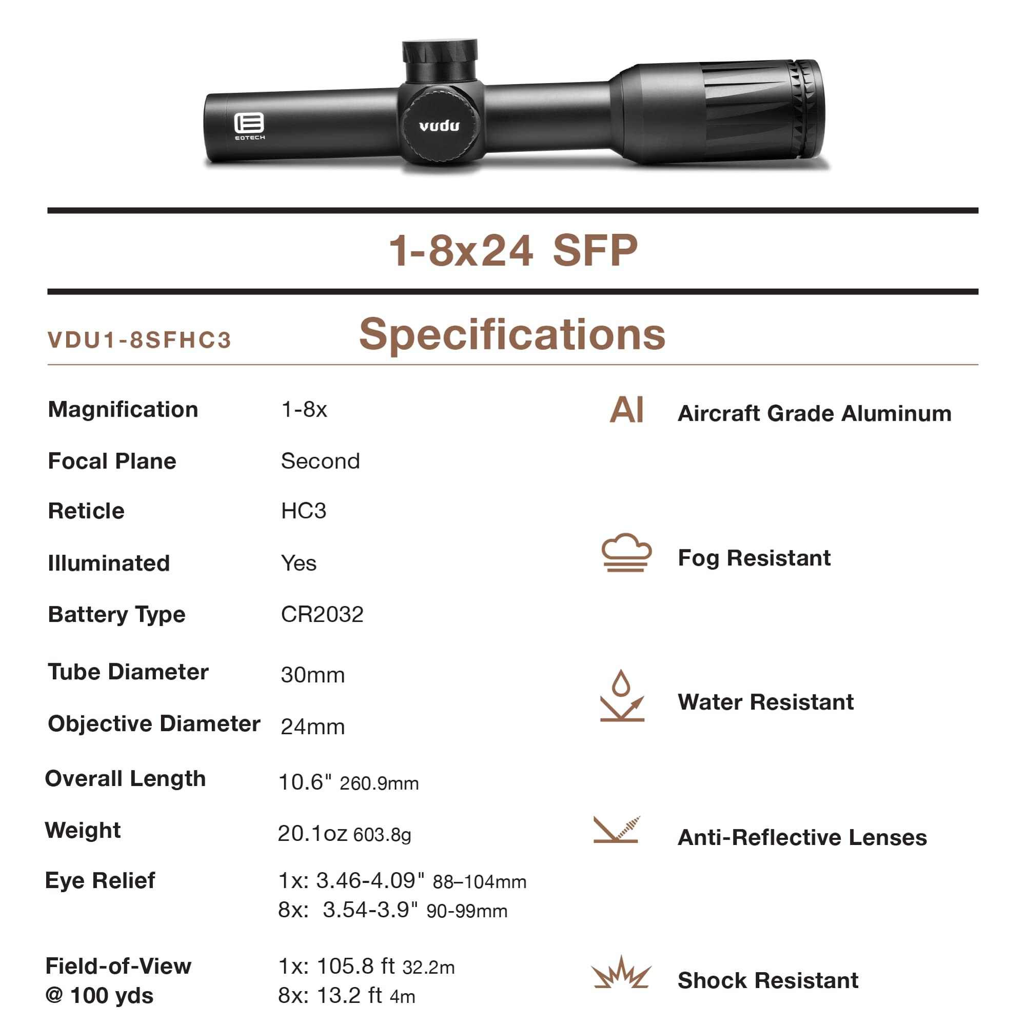 EOTech VUDU 1-8X24MM SFP HC3 BDC IR