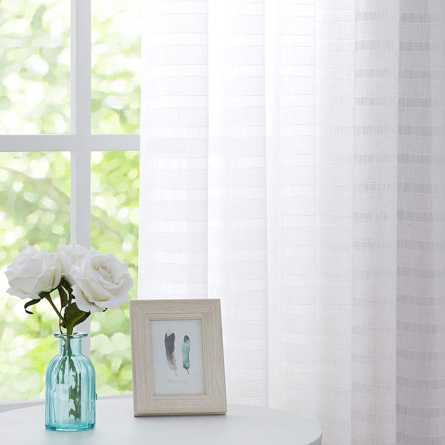 Fragrantex Off White Farmhouse Kitchen Valance 15 Inch Long for Small and Front Windows Linen Textured Horizontal Striped Cafe Curtains for Bathroom/Basement,56" Wx15 L,1 Panel