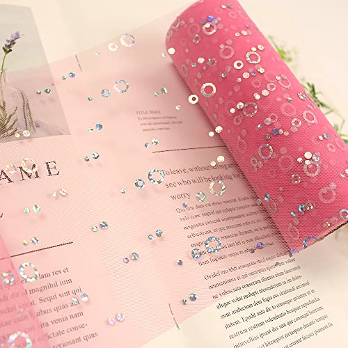 Yuanchuan Sequin Glitter Tulle Rolls 6 inch x 10 Yards (30 feet) Color for Table Runner Chair Sash Bow Pet Tutu Skirt Sewing Crafting Fabric Wedding Unicorn Party Birthday Gift Ribbon (Deep Pink)